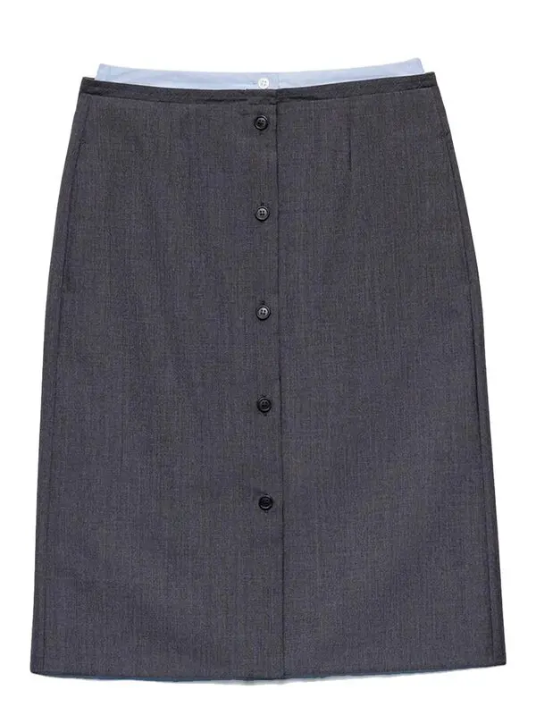 Prada Layered Button-front Tailored Skirt - Gray