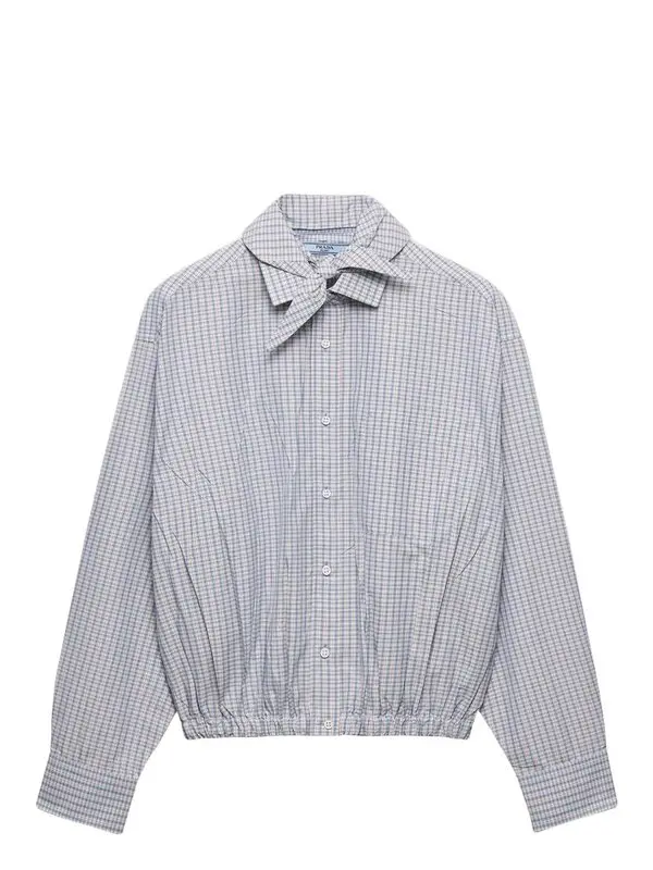 Prada Plaid Cotton Bow-collar Shirt - Sable