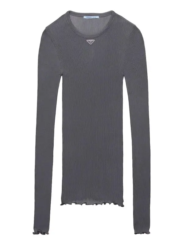 Prada Logo Rib-knit Silk Top - F0112 Piom