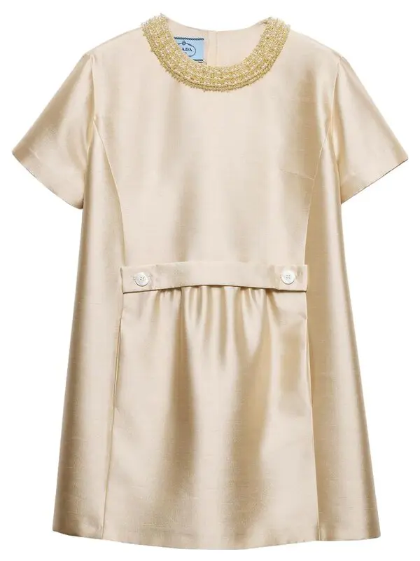 Prada Beaded Gazar Silk Short-sleeve Mini Dress - Sabble