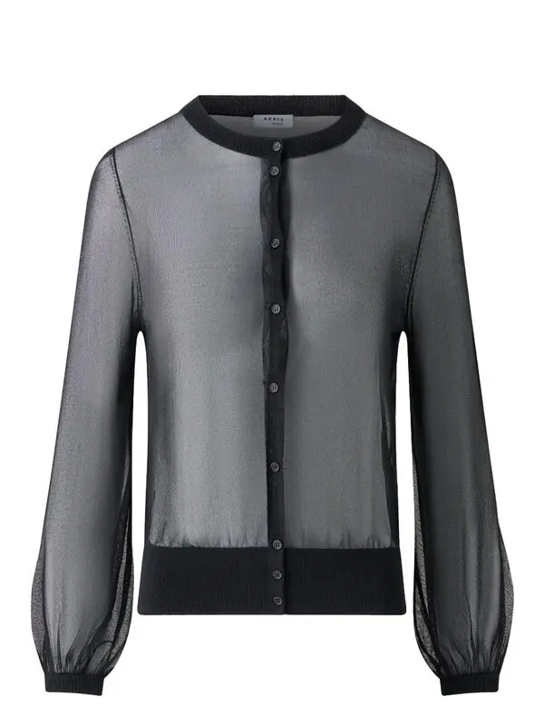 Akris Sheer Knit Crewneck Cardigan - Black