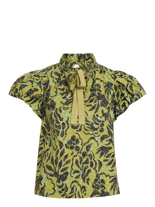 Ulla Johnson Estela Batik Floral Blouse - Chartreuse