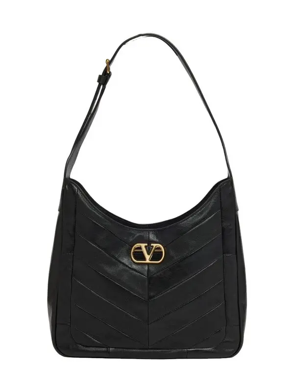 Valentino Garavani Medium Chevron Leather Hobo Bag - Nero