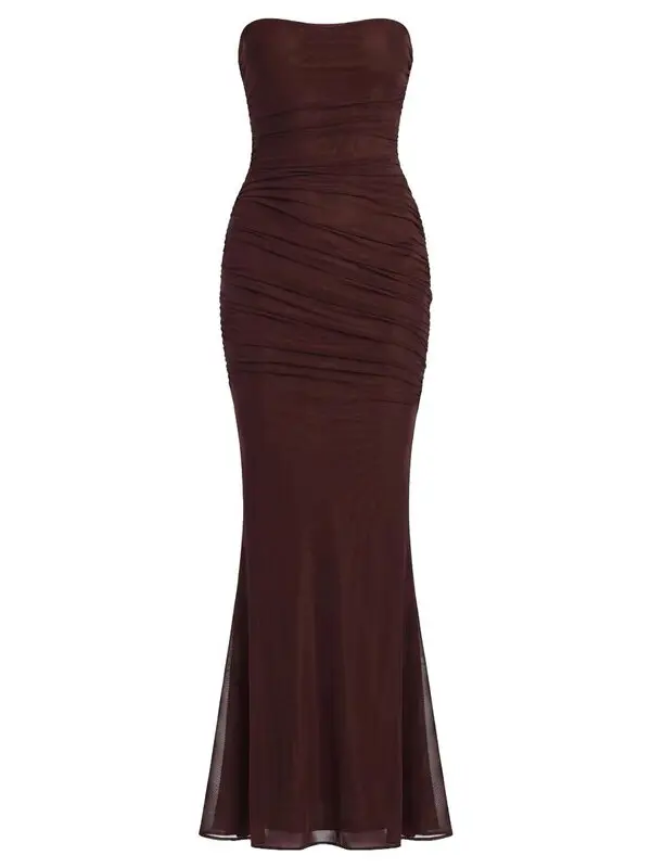 Retrofete Isadore Strapless Ruched Dress - Walnut
