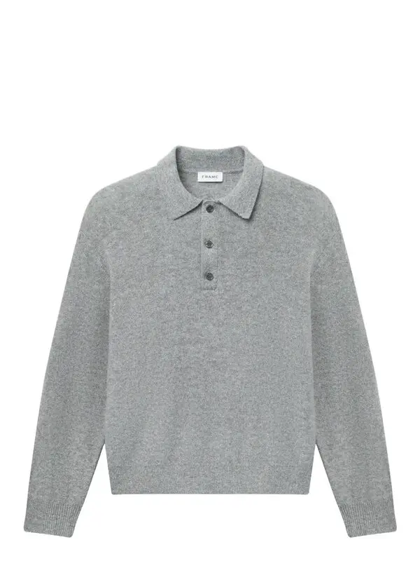FRAME Boiled Wool Polo Sweater - Grey