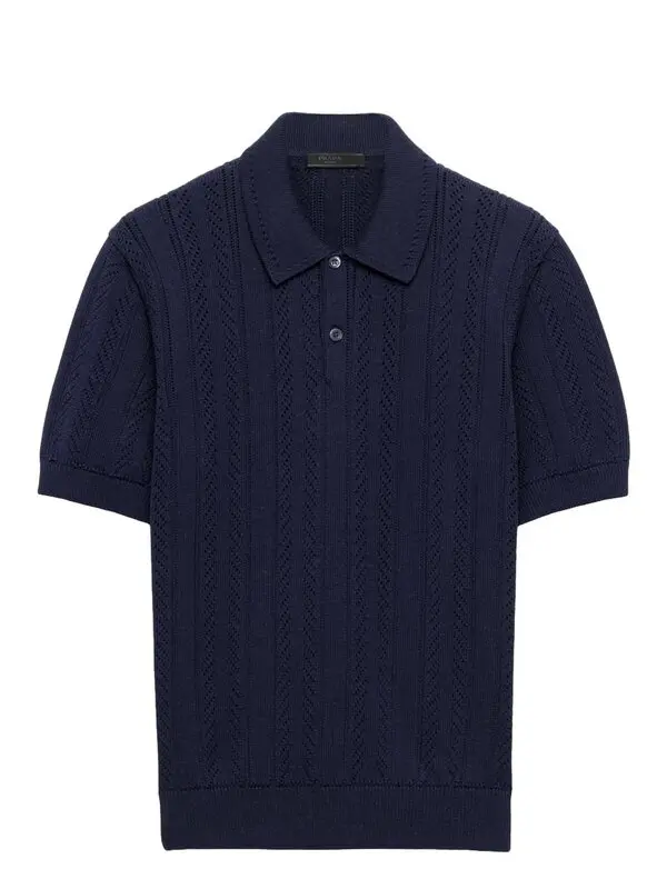 Prada Coton Pointelle Knit Polo Shirt - Navy