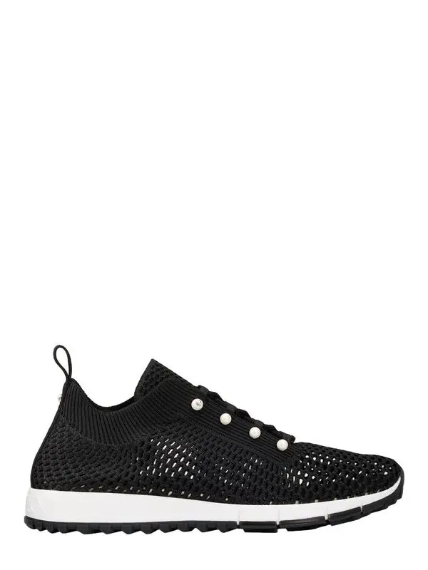 JIMMY CHOO Veles Imitation Pearl-embellished Knit Sneakers - Black