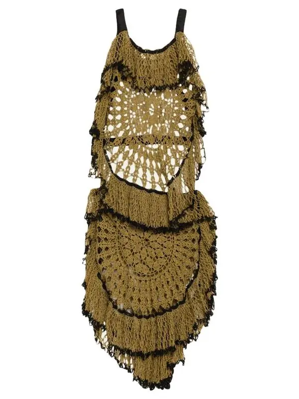DIOTIMA Trio Web Crochet Ruffle Backless Dress - Seagrape