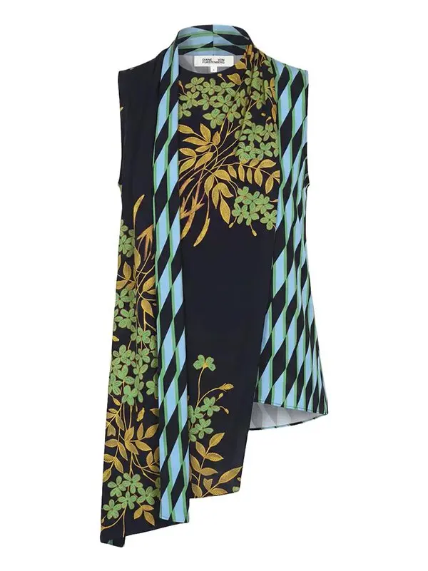 Diane Von Furstenberg Draped Mixed-print Mulberry Silk Top - Bird Batik