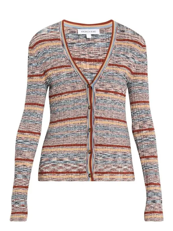 Veronica Beard Calliope Striped Rib-knit Cardigan - Rust Multi