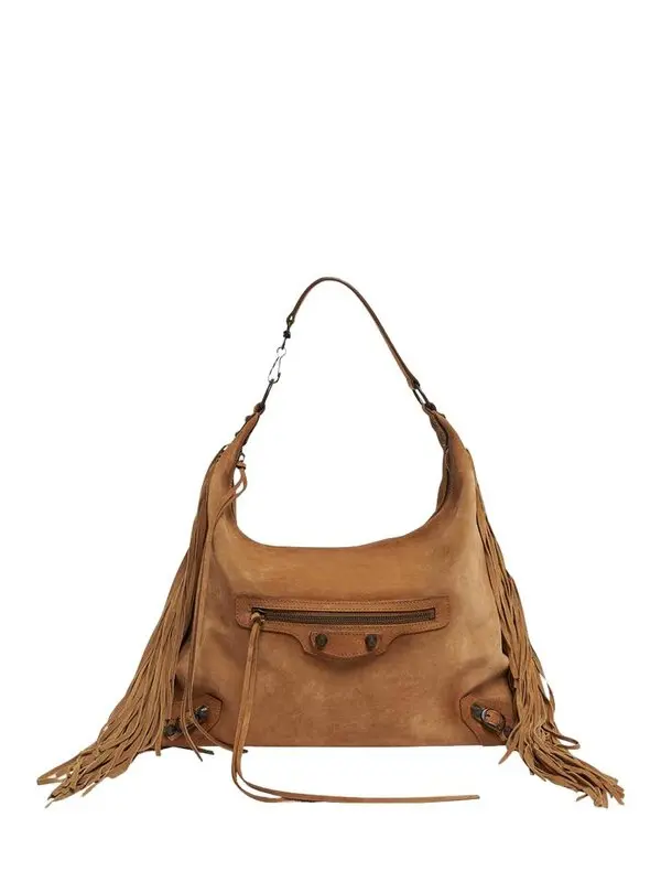 Balenciaga Le City Medium Fringed Suede Hobo Bag - Camel