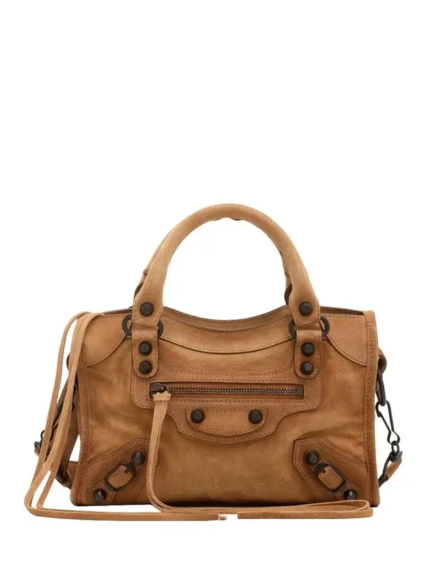 Balenciaga Le City Mini Waxed Suede Tote Bag - Camel