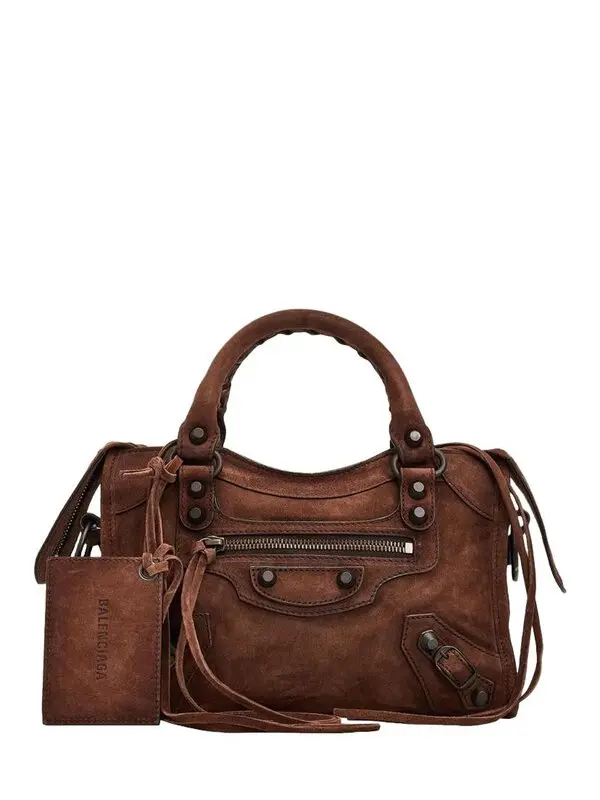 Balenciaga Le City Mini Waxed Suede Tote Bag - Light Espresso