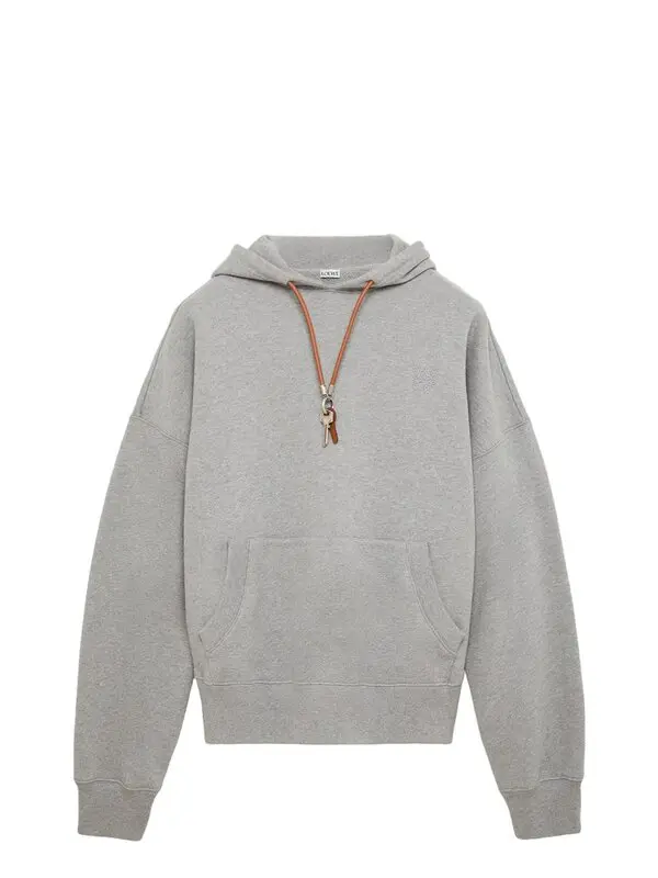 Loewe Relaxed Fit Fleece Leather-drawstring Hoodie - Grey