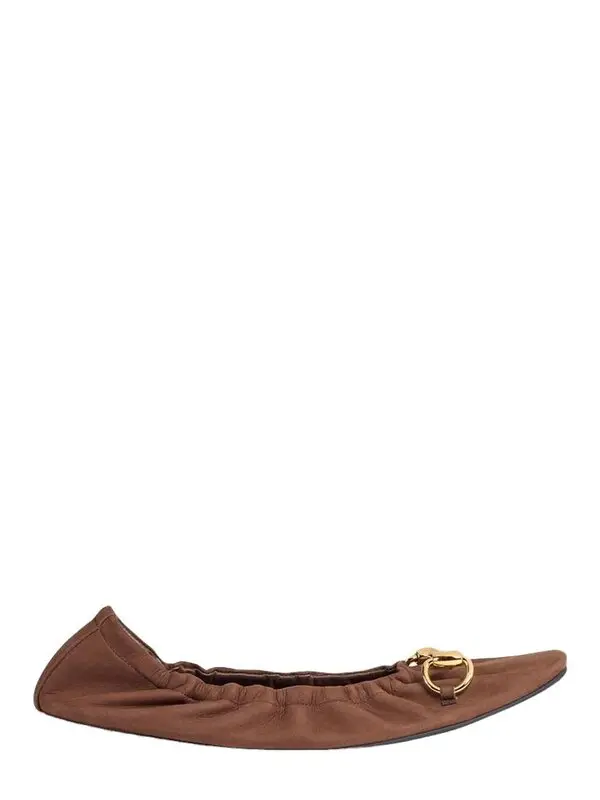 Gucci Ruched Suede Ballerina Flats - Coffee