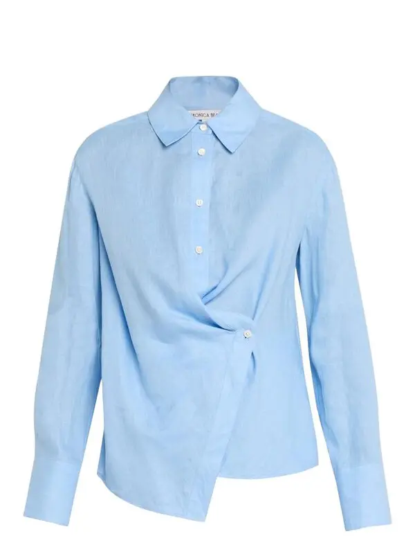 Veronica Beard Perezzi Asymmetric Linen Shirt - Blue Jay