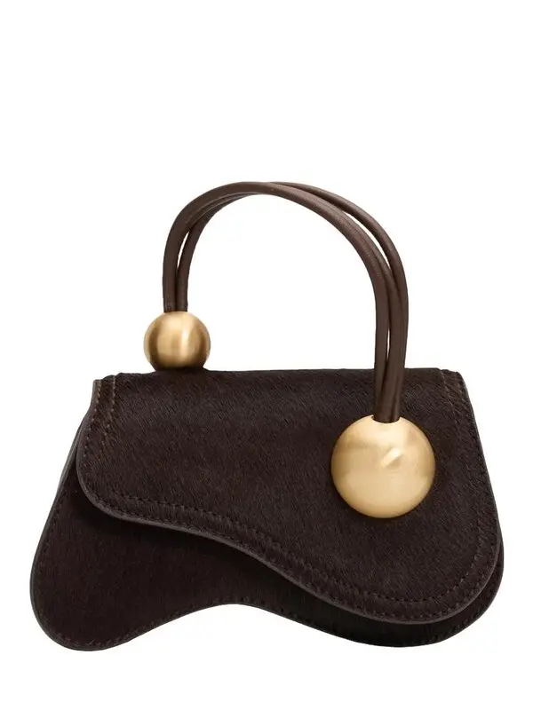 Cult Gaia Kazia Nano Calf Hair Top Handle Bag - Dark Java