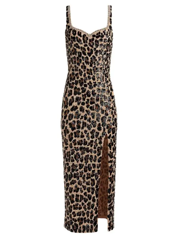 Alice + Olivia Eve Embellished Sweetheart Midi Gown - Leopard