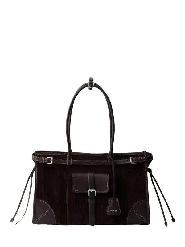 Prada Bonnie Large Corduroy Tote Bag - Ebony
