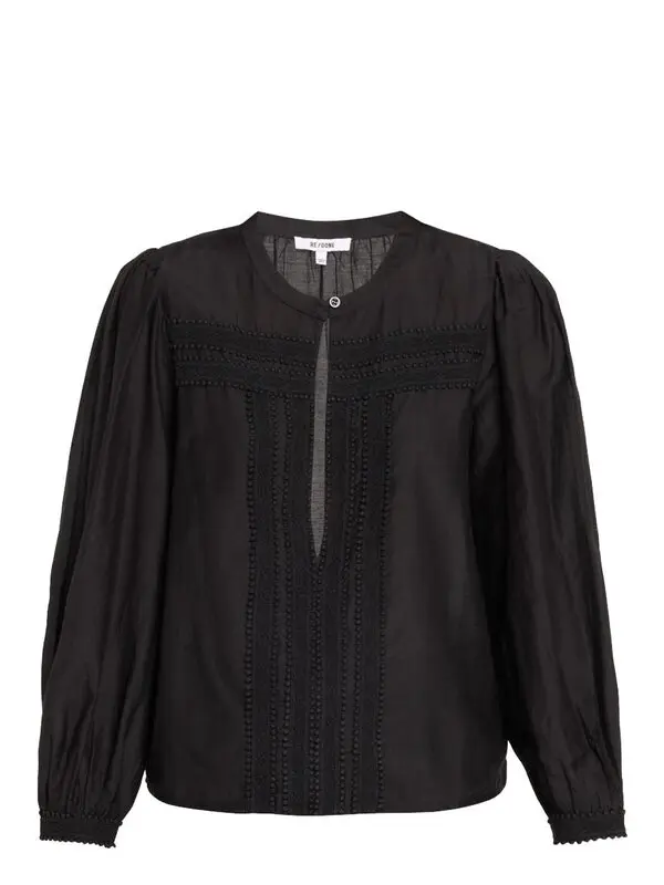 RE/DONE Tate Lace-trim Cotton-silk Voile Blouse - Black