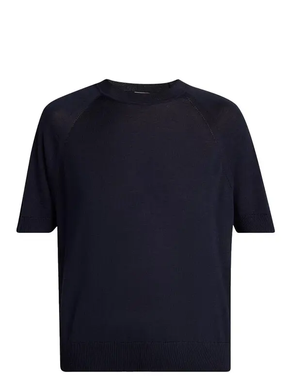 Moncler Short-sleeve Wool Sweater - Navy