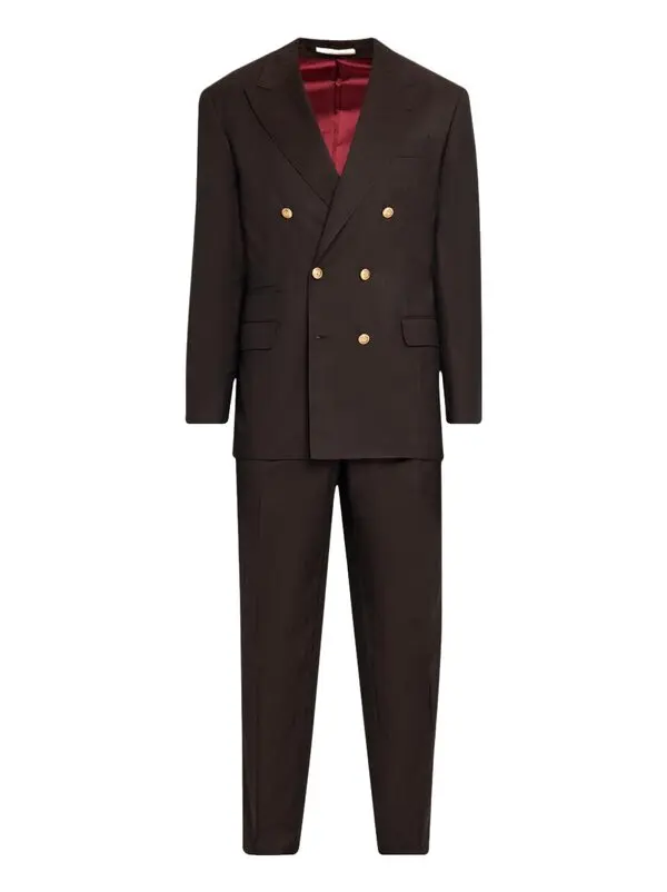 Brunello Cucinelli Wool And Cashmere Chevron Double-breasted Suit - Brown
