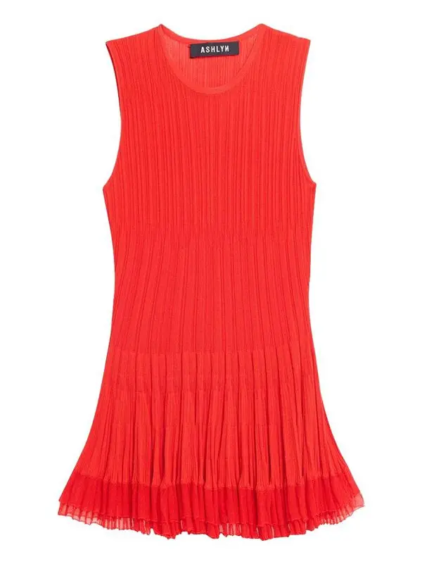 ASHLYN Shino Ruffle Rib Knit Tank Top - Red/red