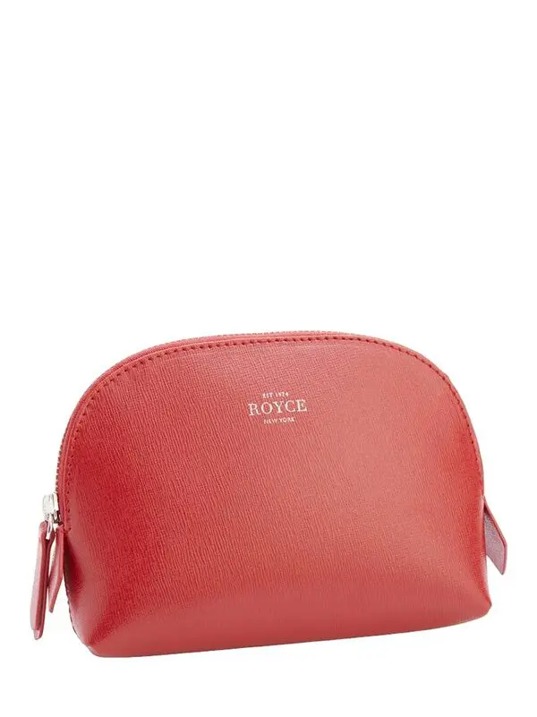 ROYCE NEW YORK Monogrammed Compact Leather Cosmetic Bag, Personalized - Red