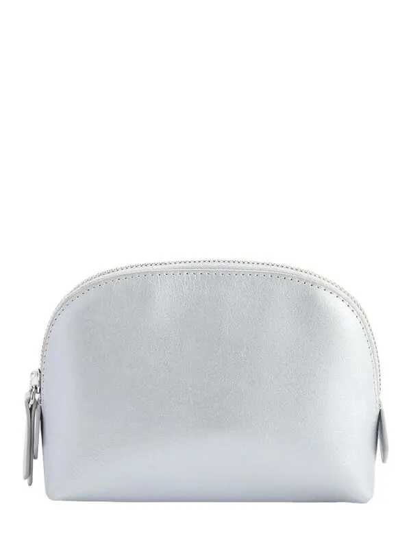 ROYCE NEW YORK Monogrammed Compact Leather Cosmetic Bag, Personalized - Silver