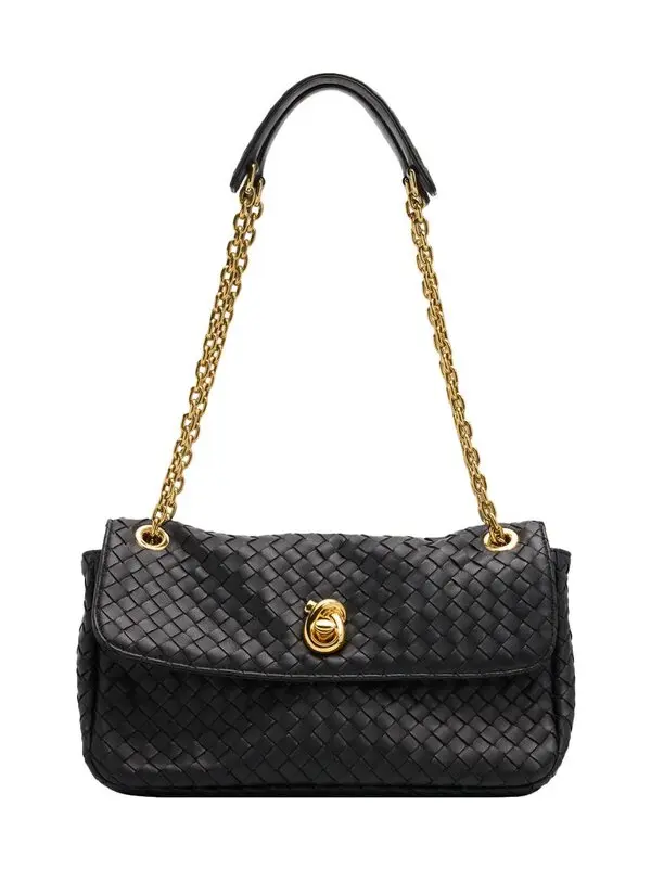 Bottega Veneta Madison Intrecciato Leather Shoulder Bag - Black