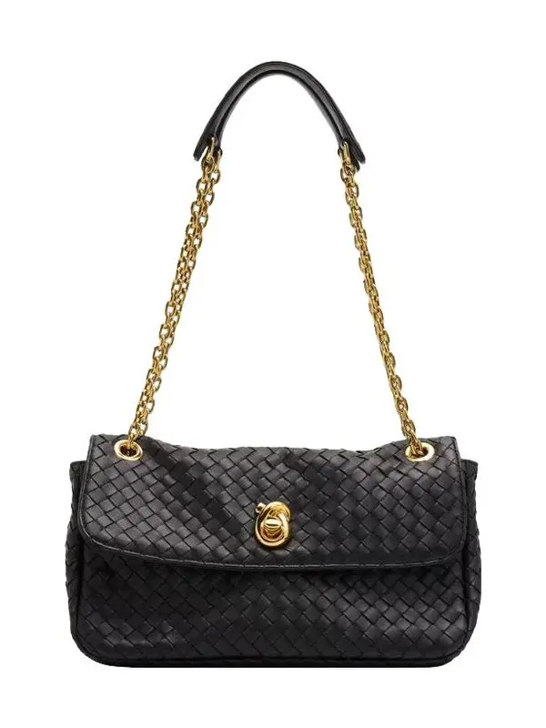 Bottega Veneta Madison Intrecciato Leather Shoulder Bag - Black