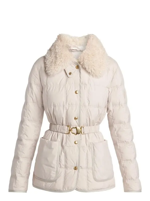 Moncler Cygnes Belted Short Down Jacket - Light Beige