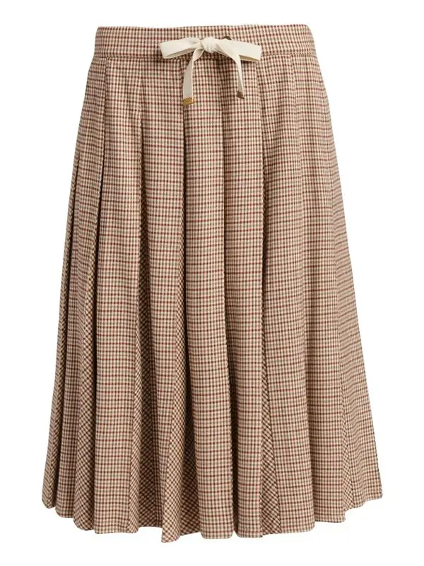 Moncler Check Pleated Wool Midi Skirt - Brown