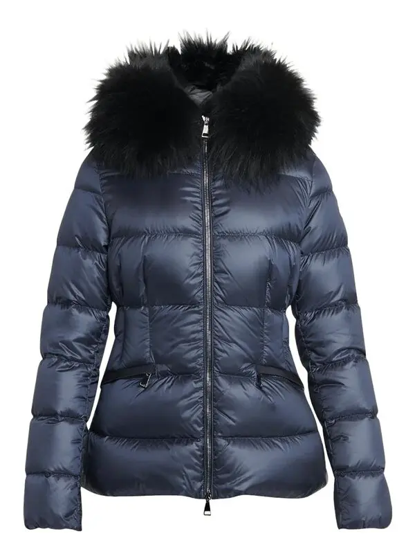 Moncler Boed Hooded Shearling-trimmed Short Down Jacket - Navy