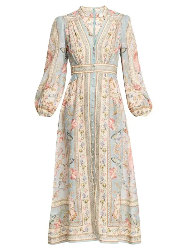Zimmermann Roselight Plunge Midi Dress - Blue Multi