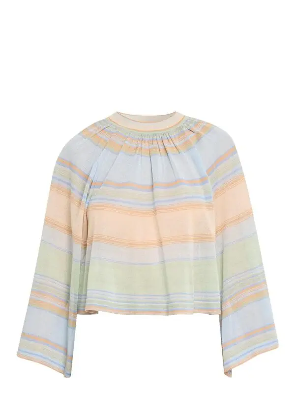 Zimmermann Indra Stripe Bell-sleeve Top - Blue Multi