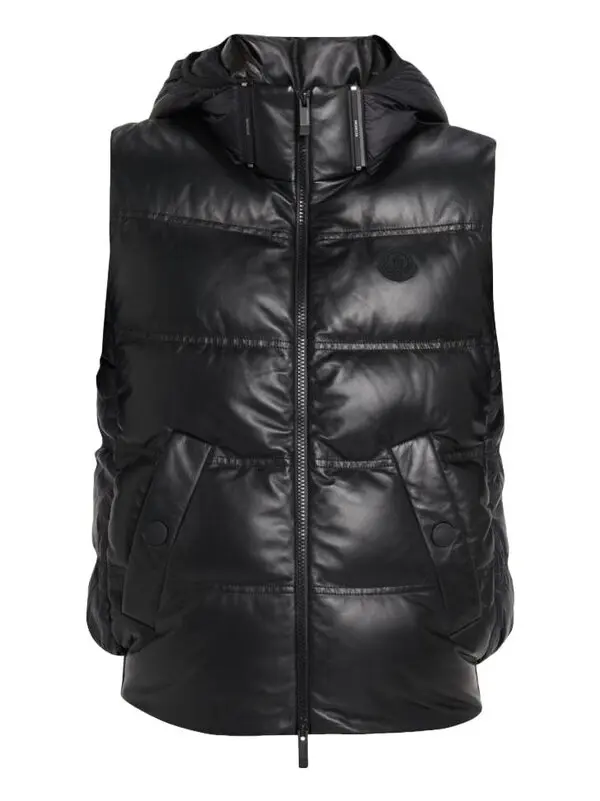 Moncler Impression Leather Hooded Down Vest - Black