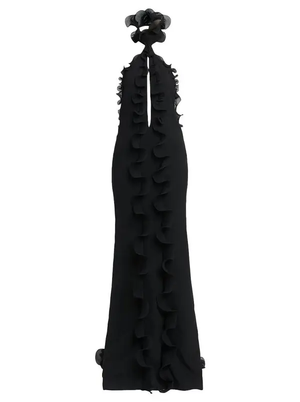 TOM FORD Silk Crepe Ruffled Halter Evening Dress - Black
