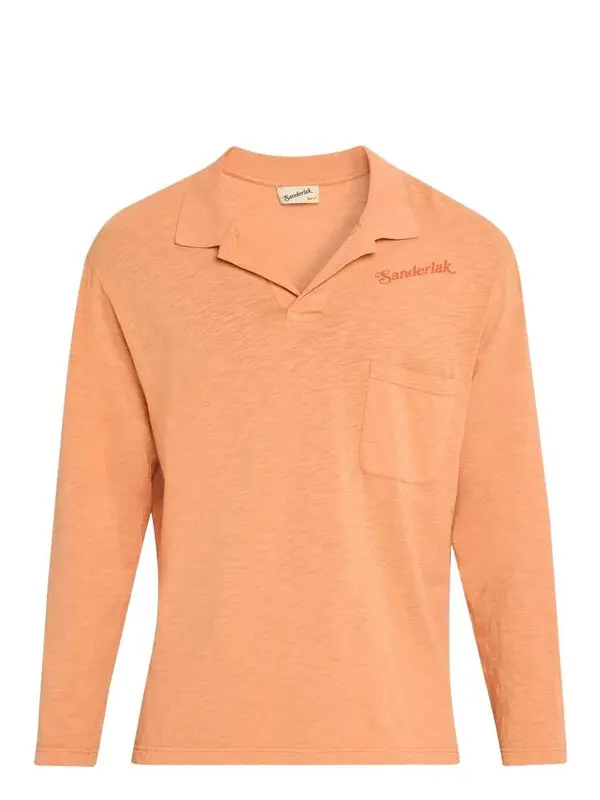 SANDERLAK Slub Cotton Long-sleeve Johnny Collar Polo Shirt - Peach