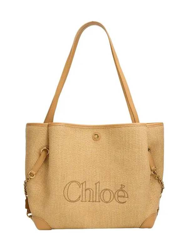Chloé Clover Raffia-effect Tote Bag - Bleached Brown