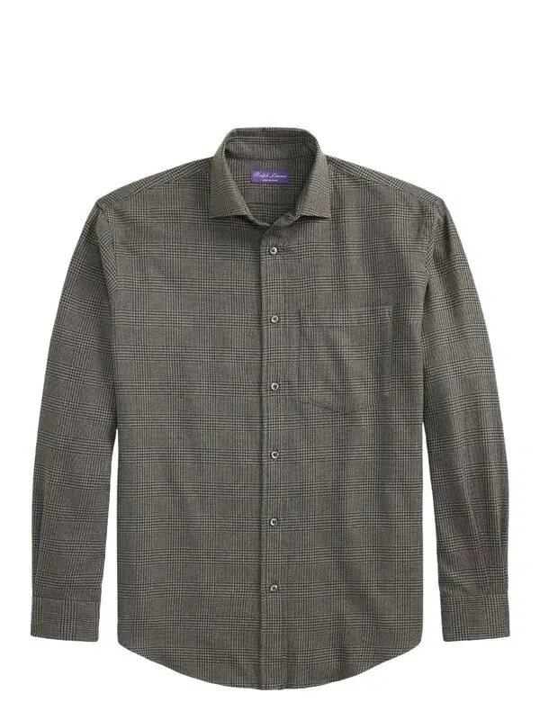 Ralph Lauren Purple Label Glen Check Flannel Button-down Shirt - Grey