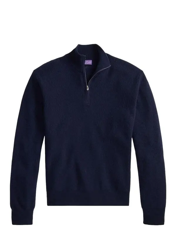 Ralph Lauren Purple Label Textured Cashmere Quarter-zip Sweater - Navy
