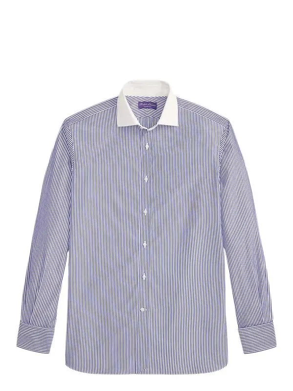 Ralph Lauren Purple Label Striped Poplin French Cuff Shirt - Blue Multi