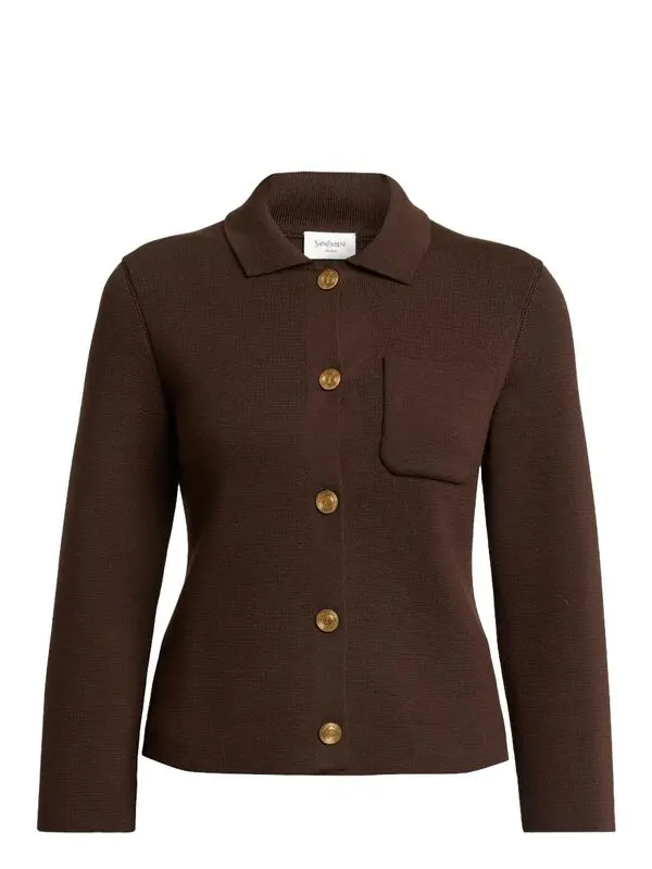 Saint Laurent Wool Polo Cardigan - Camel