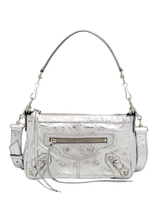 Balenciaga Le City Mini Metallic Leather Moto Shoulder Bag - Silver
