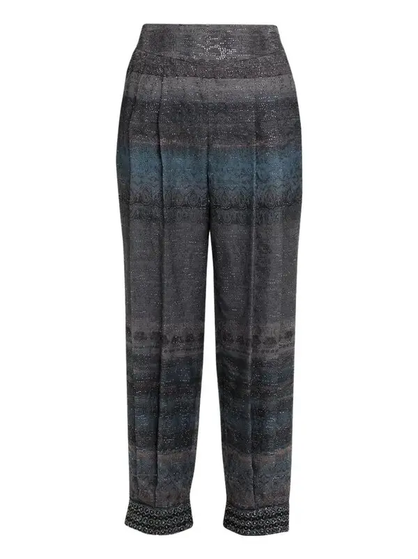Giorgio Armani Embroidered Geo-print Wook Straight-leg Crop Trousers - Multi