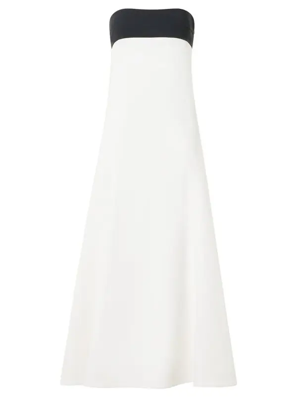 Akris Strapless Denim A-line Ankle Dress - Ecru/black