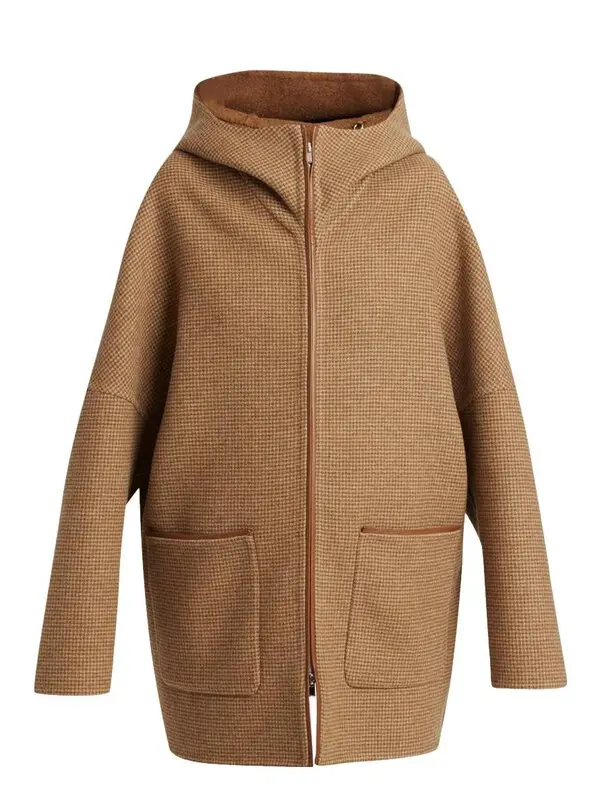 Kiton Houndstooth Wool-cashmere Hooded Overcoat - Camel