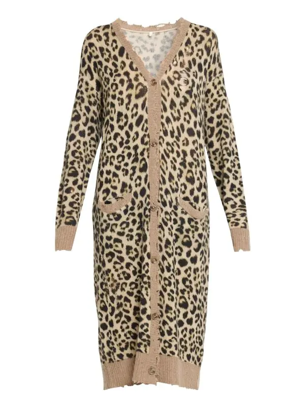 R13 Leopard-print Long Cashmere Cardigan - Light Brown
