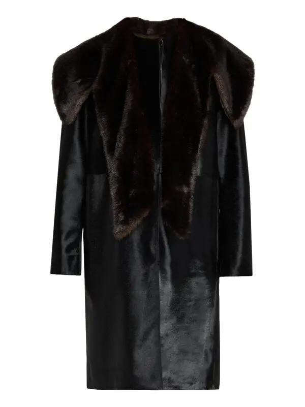 Loulou De Saison Lotta Oversized Calf Hair And Suede Coat - Black